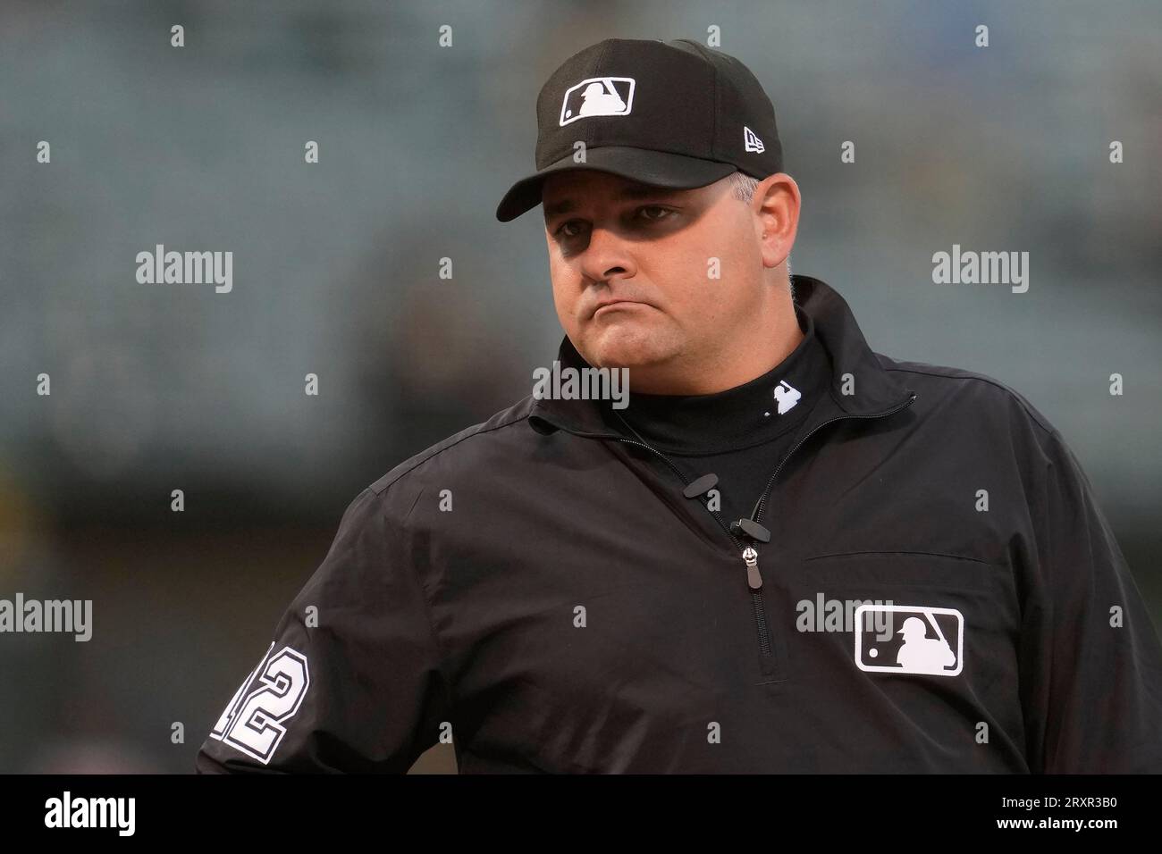Umpire Jeremy Riggs before a baseball game between the Oakland ...