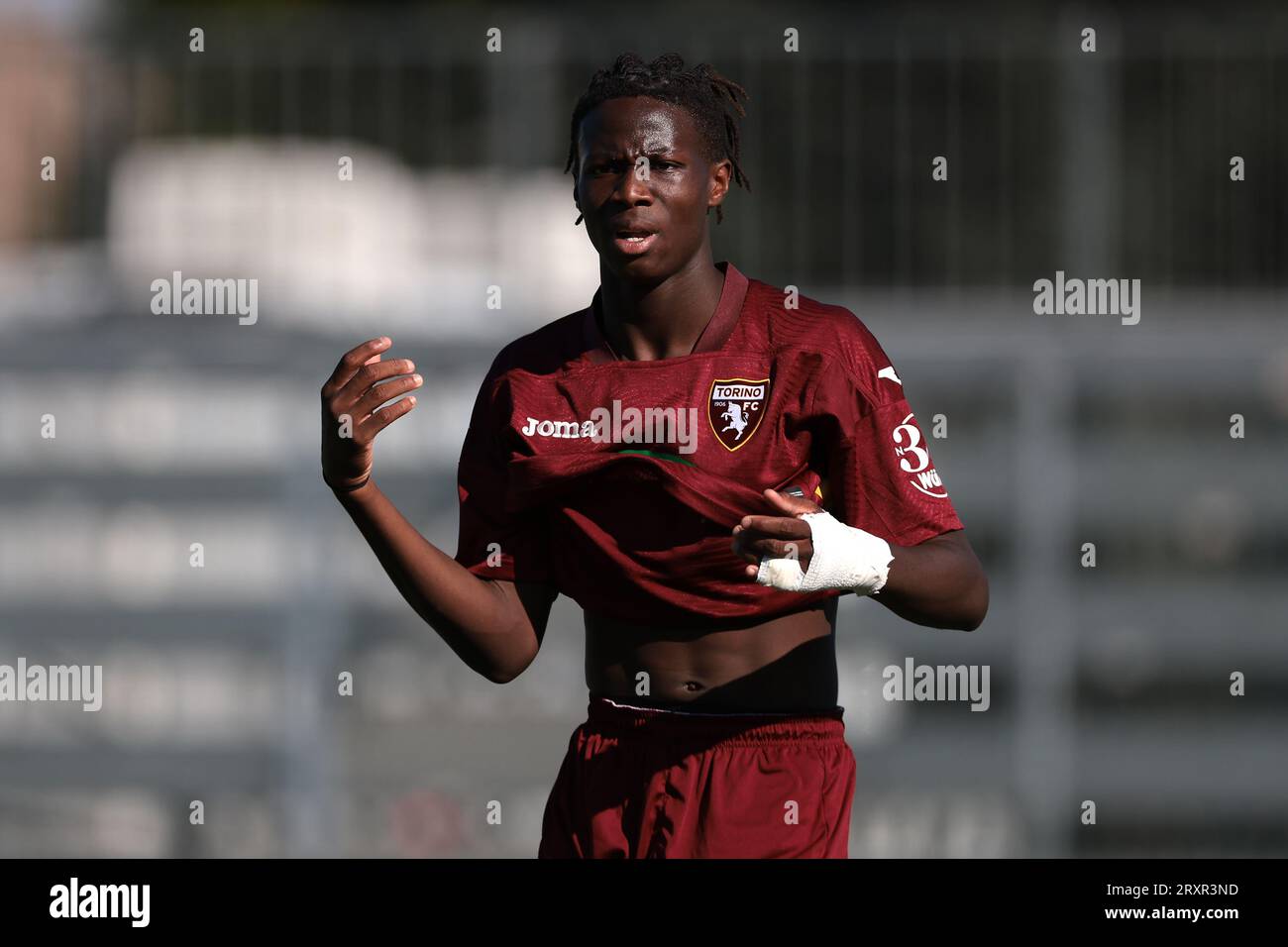 Turin, Italy. 24th Sep, 2023. Alieu Njie of Torino FC reacts during the ...