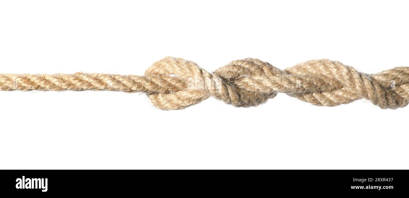 Hemp rope with knots isolated on white Stock Photo - Alamy