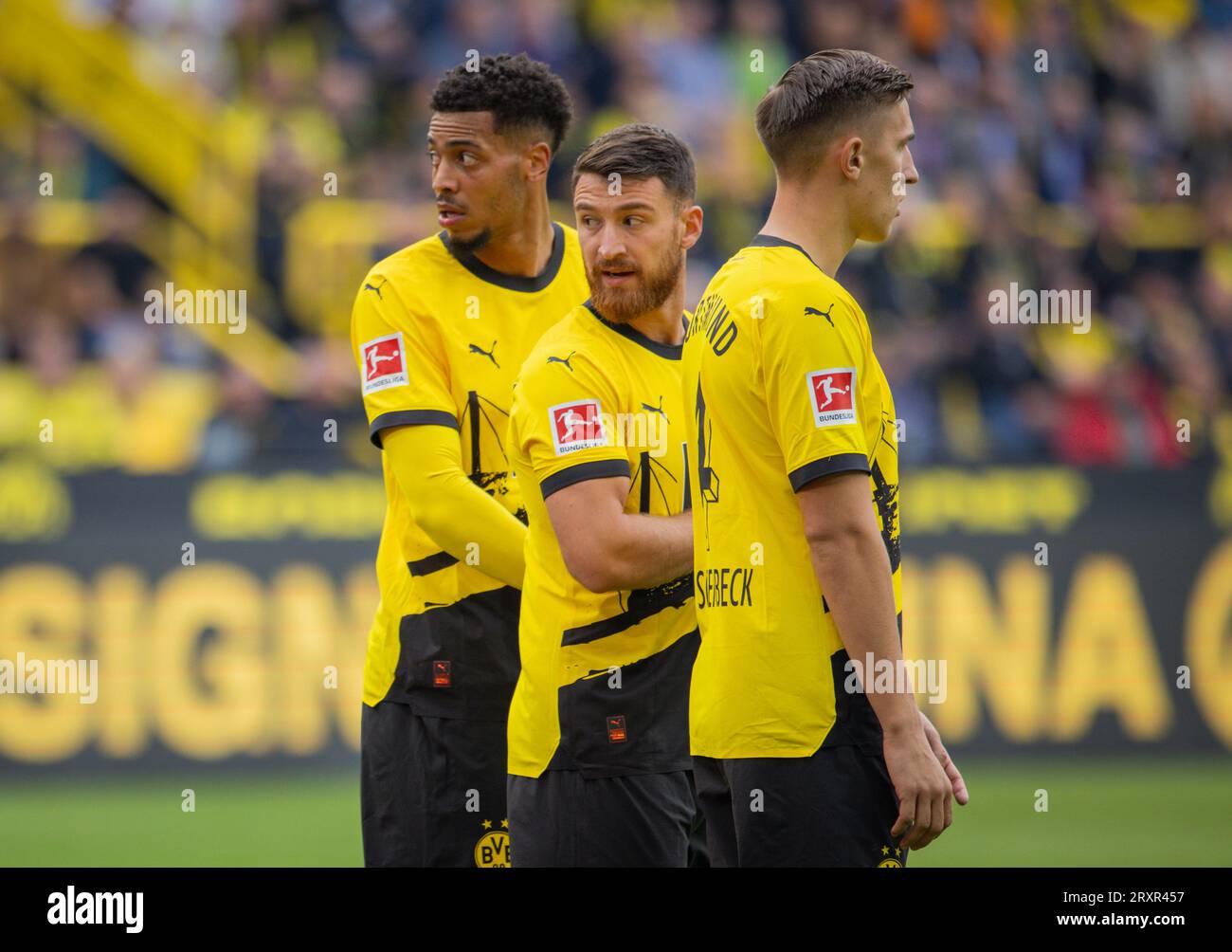 Dortmund, Germany. 23rd Sep 2023. Felix Nmecha (BVB), Salih Özcan (BVB), Nico Schlotterbeck (BVB ...