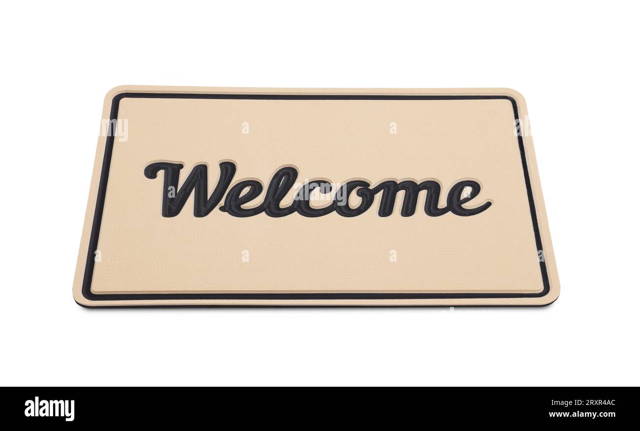 Beige doormat with word Welcome isolated on white Stock Photo - Alamy