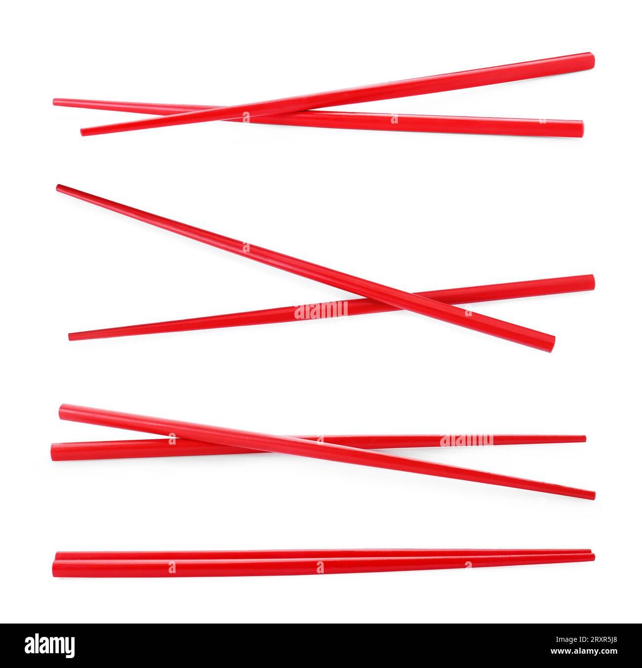 Collage with red chopsticks isolated on white Stock Photo - Alamy