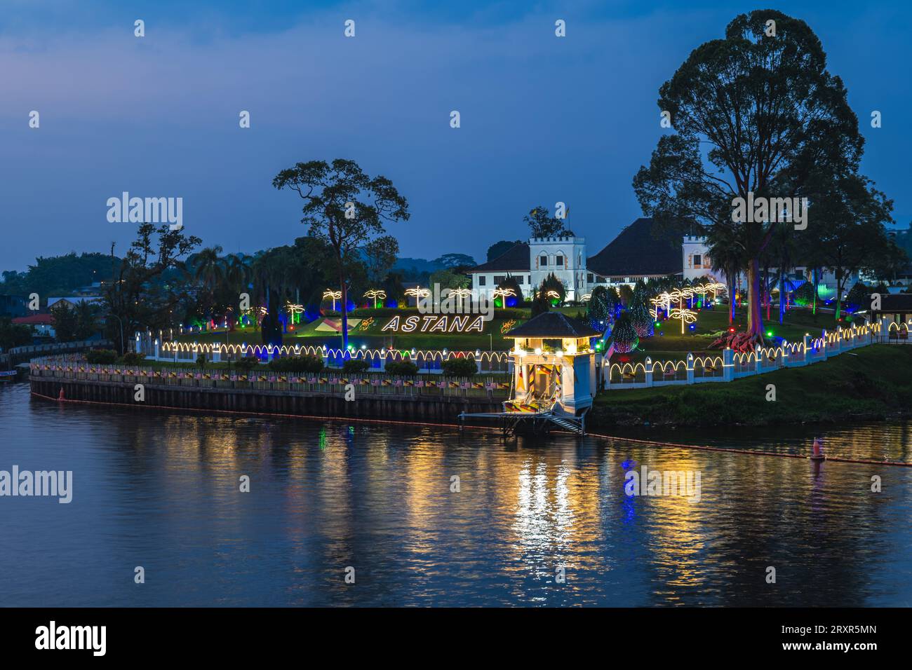 Night view of Astana palace in Kuching city, Sarawak, Borneo island ...