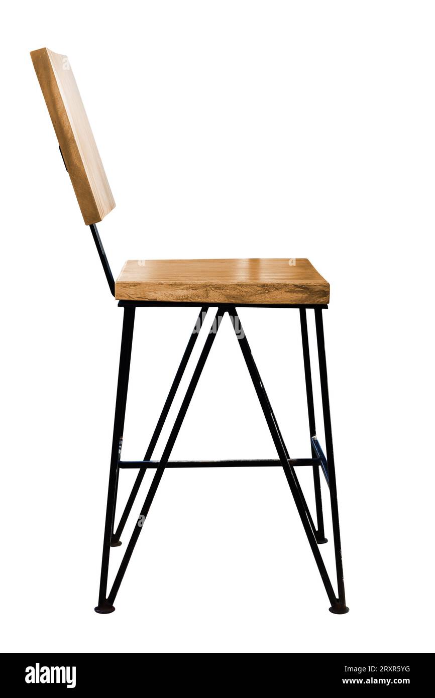 Modern wooden chair steel legs isolated on white background, work with ...