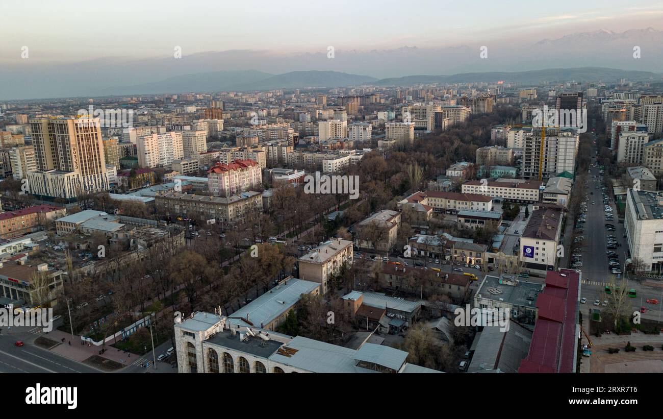 Aerial view of Bishkek city Kyrgyzstan during sunset Stock Photo - Alamy