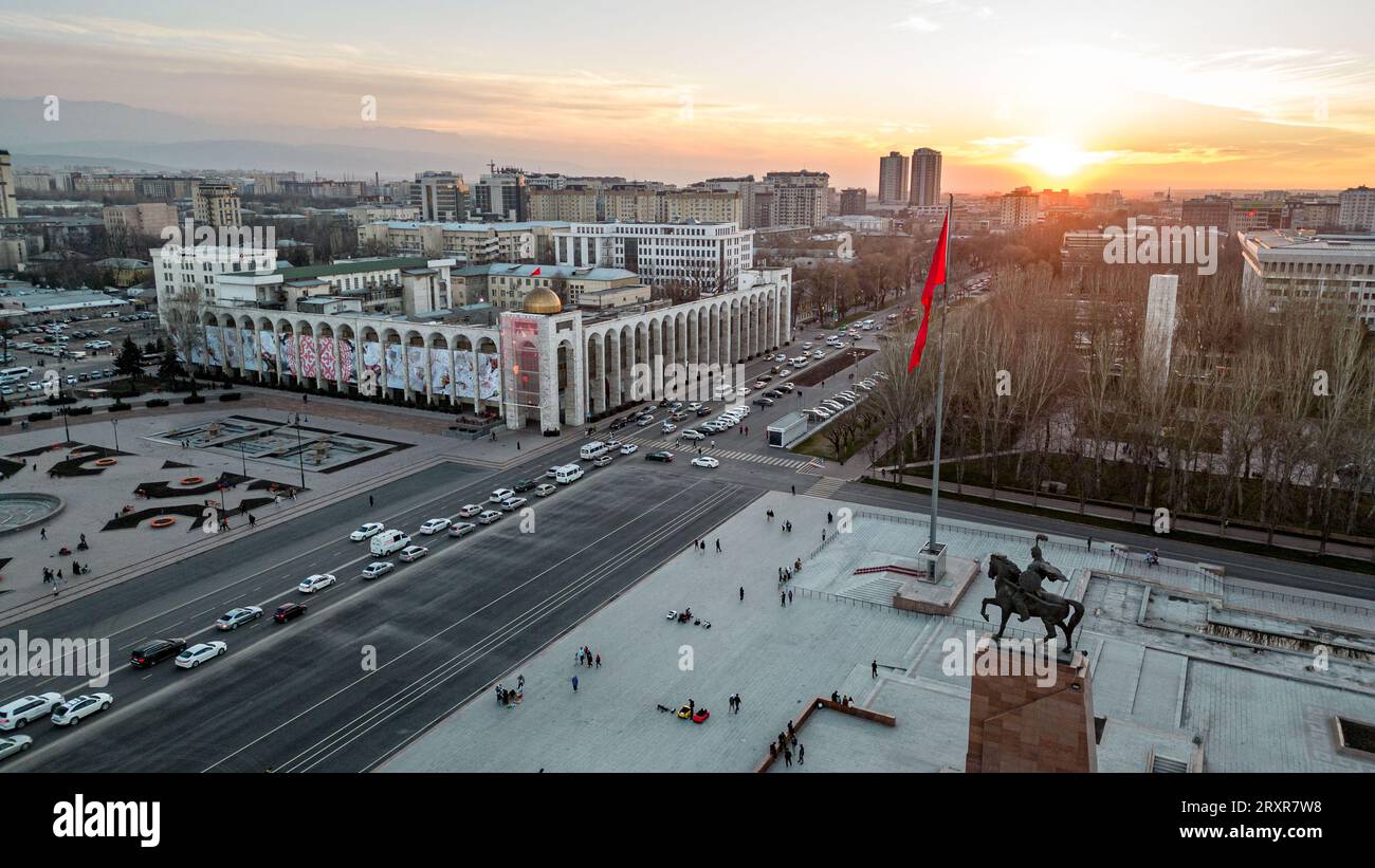 Aerial view of Bishkek city Kyrgyzstan during sunset Stock Photo - Alamy