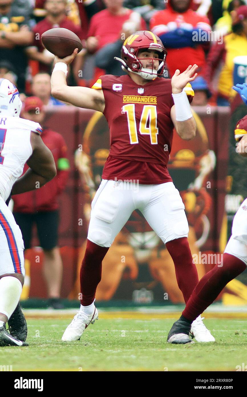 Washington Commanders quarterback Sam Howell (14) throws during an NFL ...