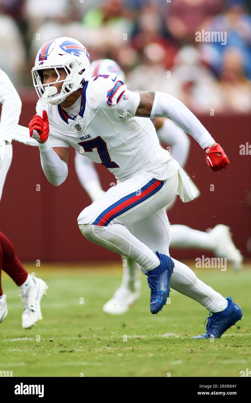 Buffalo Bills cornerback Taron Johnson (7) runs during an NFL football ...