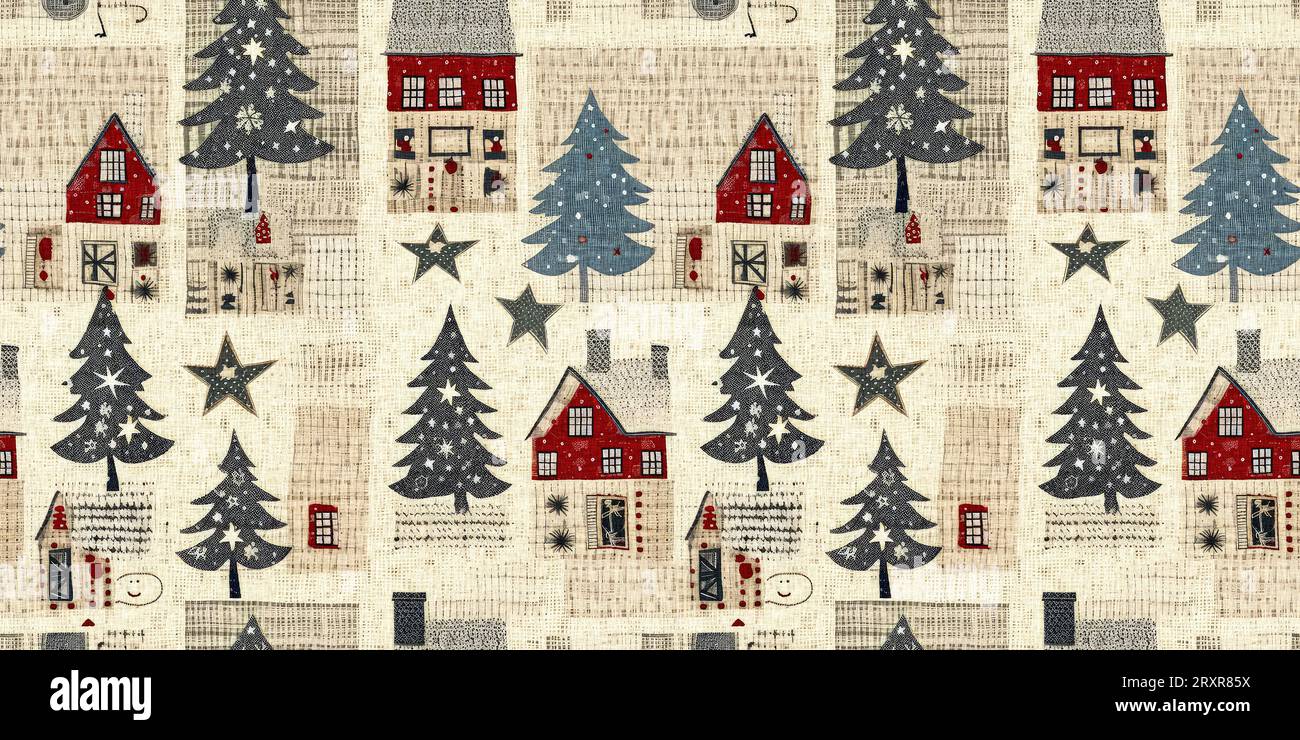 Rustic country christmas cottage with primitive hand sewing fabric ...