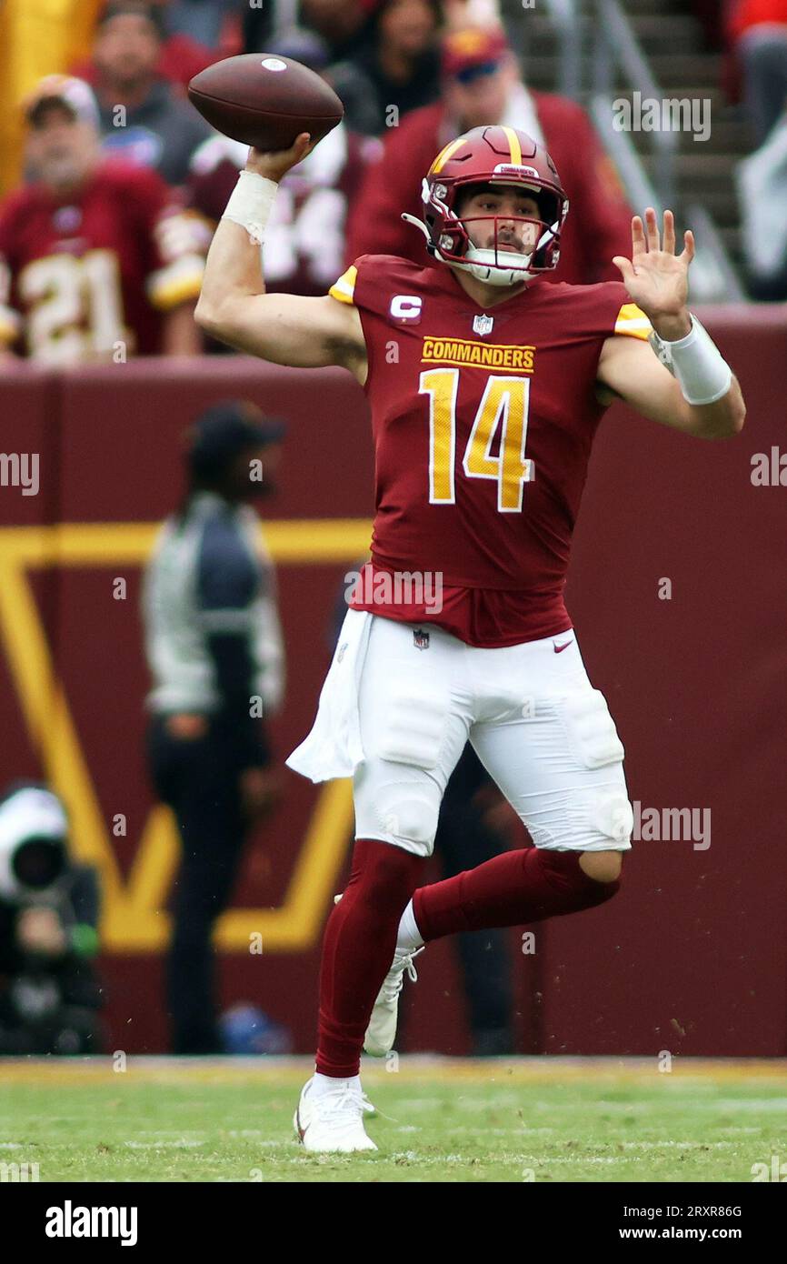 Washington Commanders quarterback Sam Howell (14) throws during an NFL ...