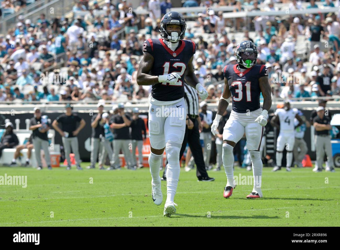 Houston Texans wide receiver Nico Collins (12) sets up for a play ...