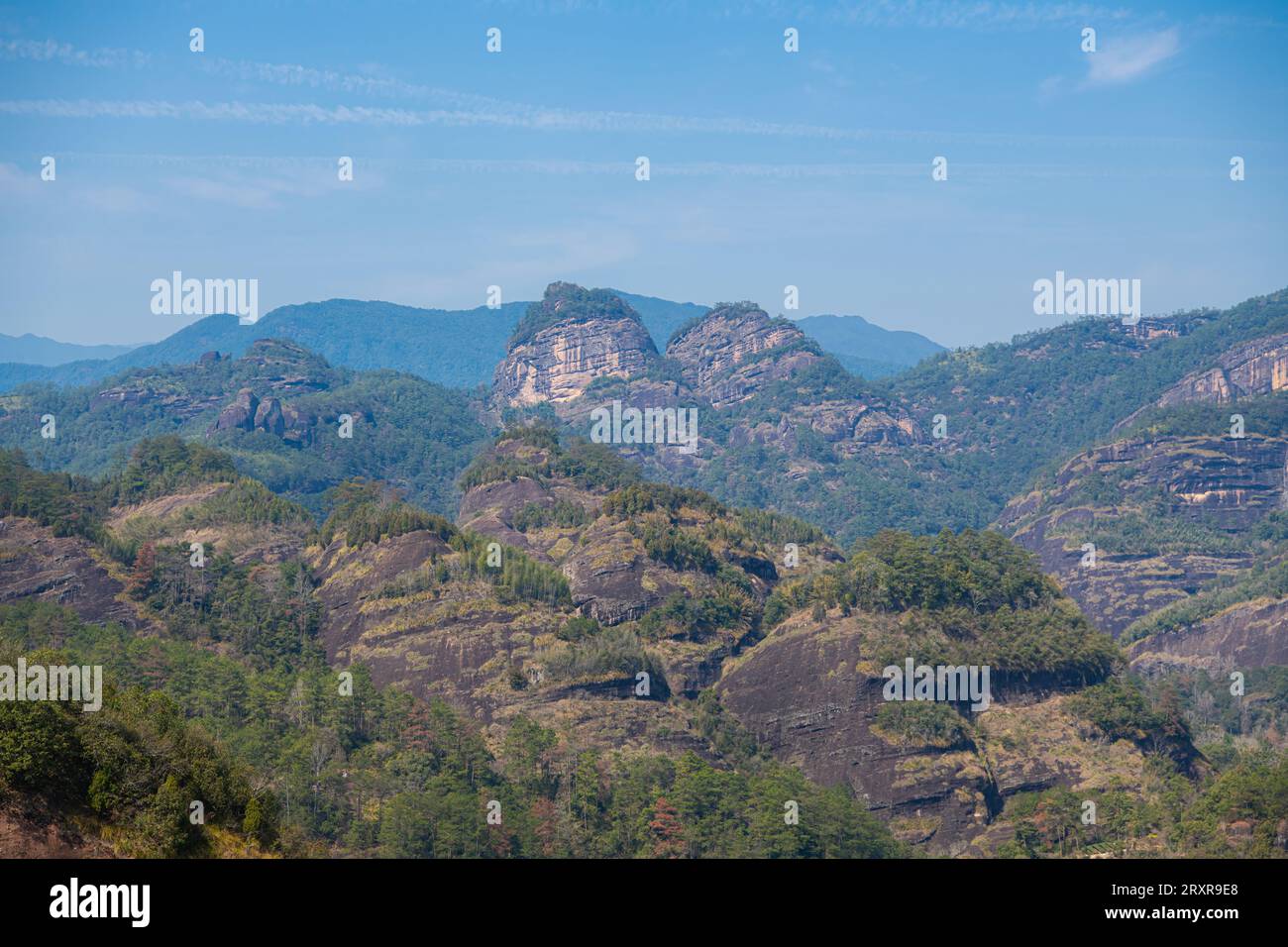 Panoramic picture of the lotus shaped mountains in Wuyishan, Fujian ...