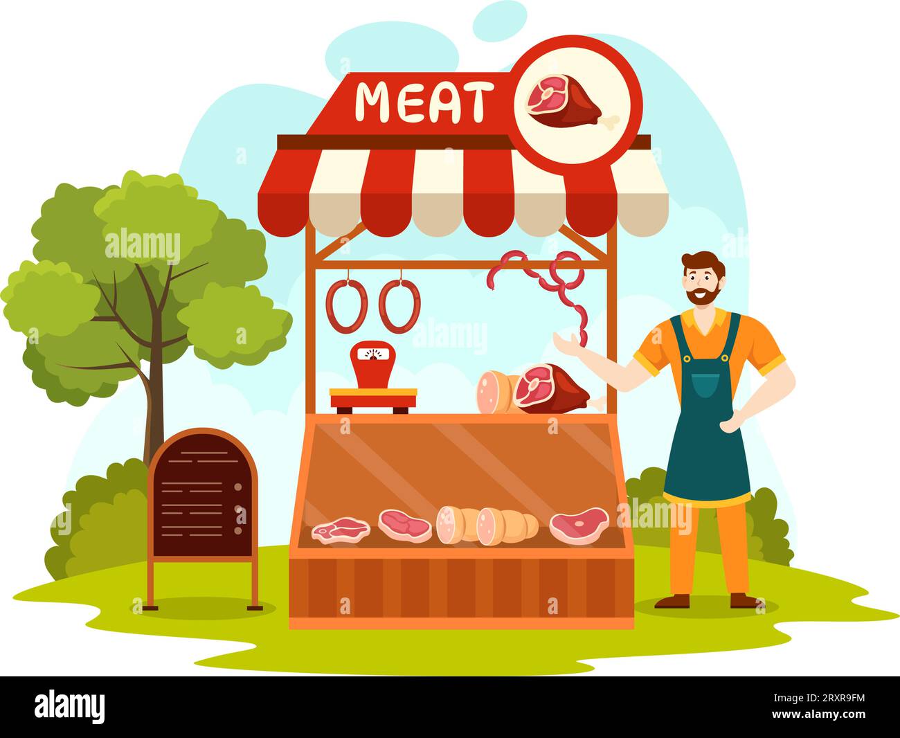 Meat Shop or market Vector Illustration with Various Fresh Meats ...