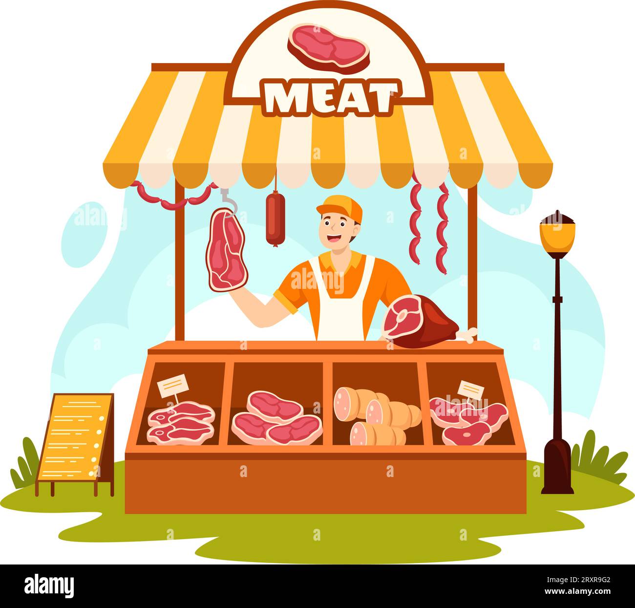 Meat Shop or market Vector Illustration with Various Fresh Meats ...