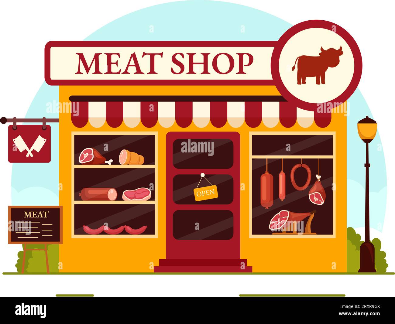 Meat Shop or market Vector Illustration with Various Fresh Meats ...