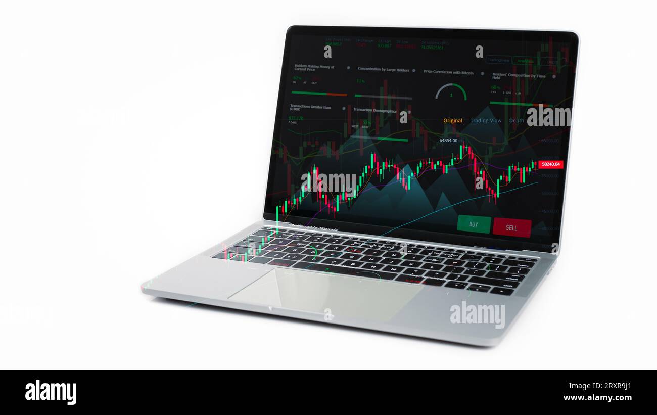 Stock graphs and various indicators on the computer screen On a white ...
