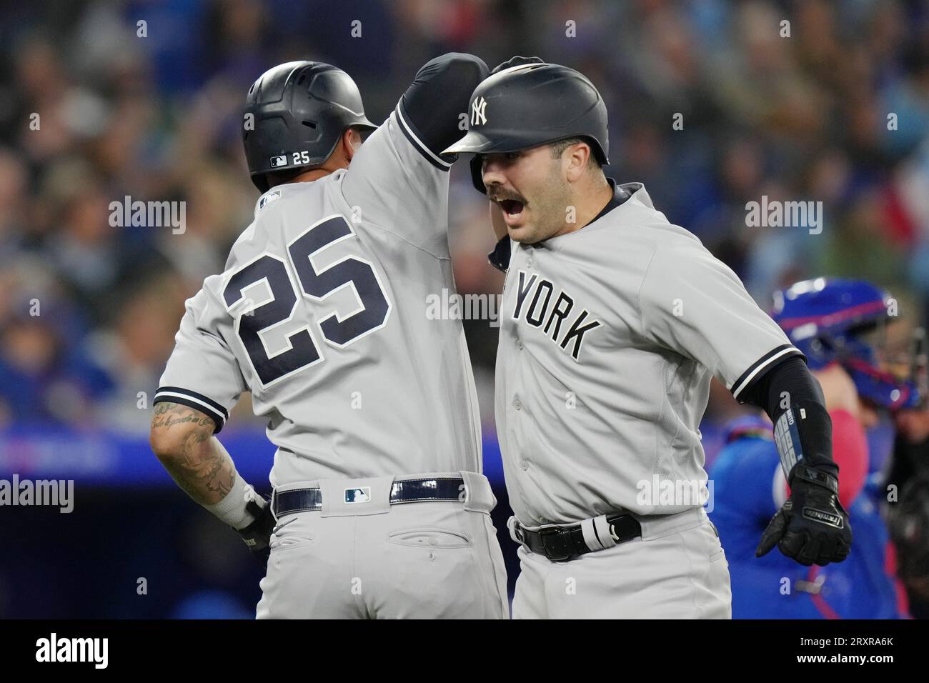 Toronto, Can. 26th Sep, 2023. New York Yankees' Austin Wells (right ...