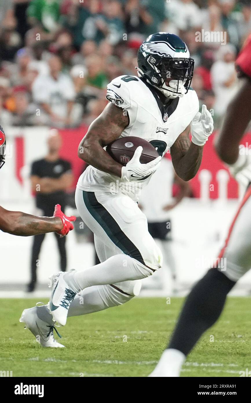 Philadelphia Eagles running back D'Andre Swift (0) rushes with the ball ...