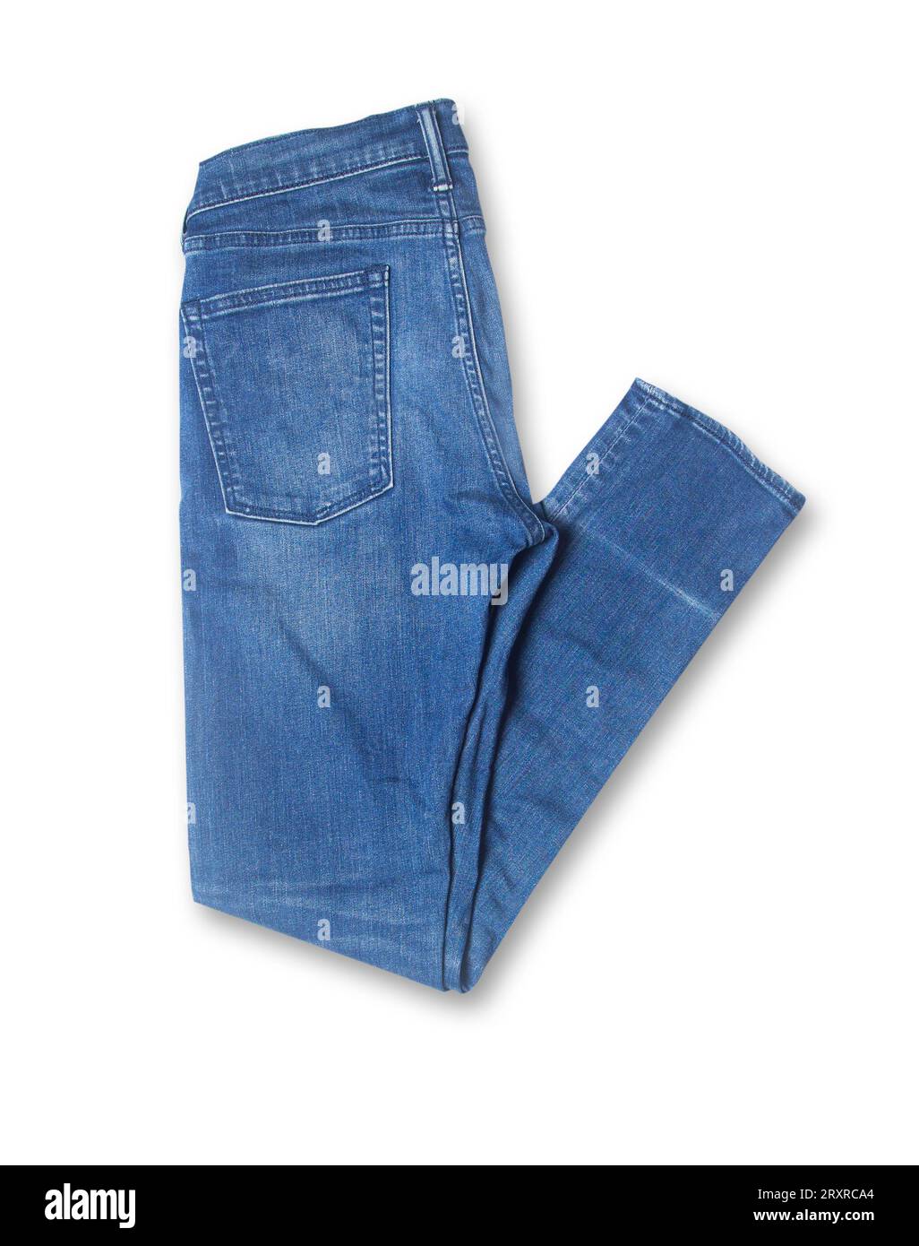 Denim texture in close up view with copy space isolate on white ...