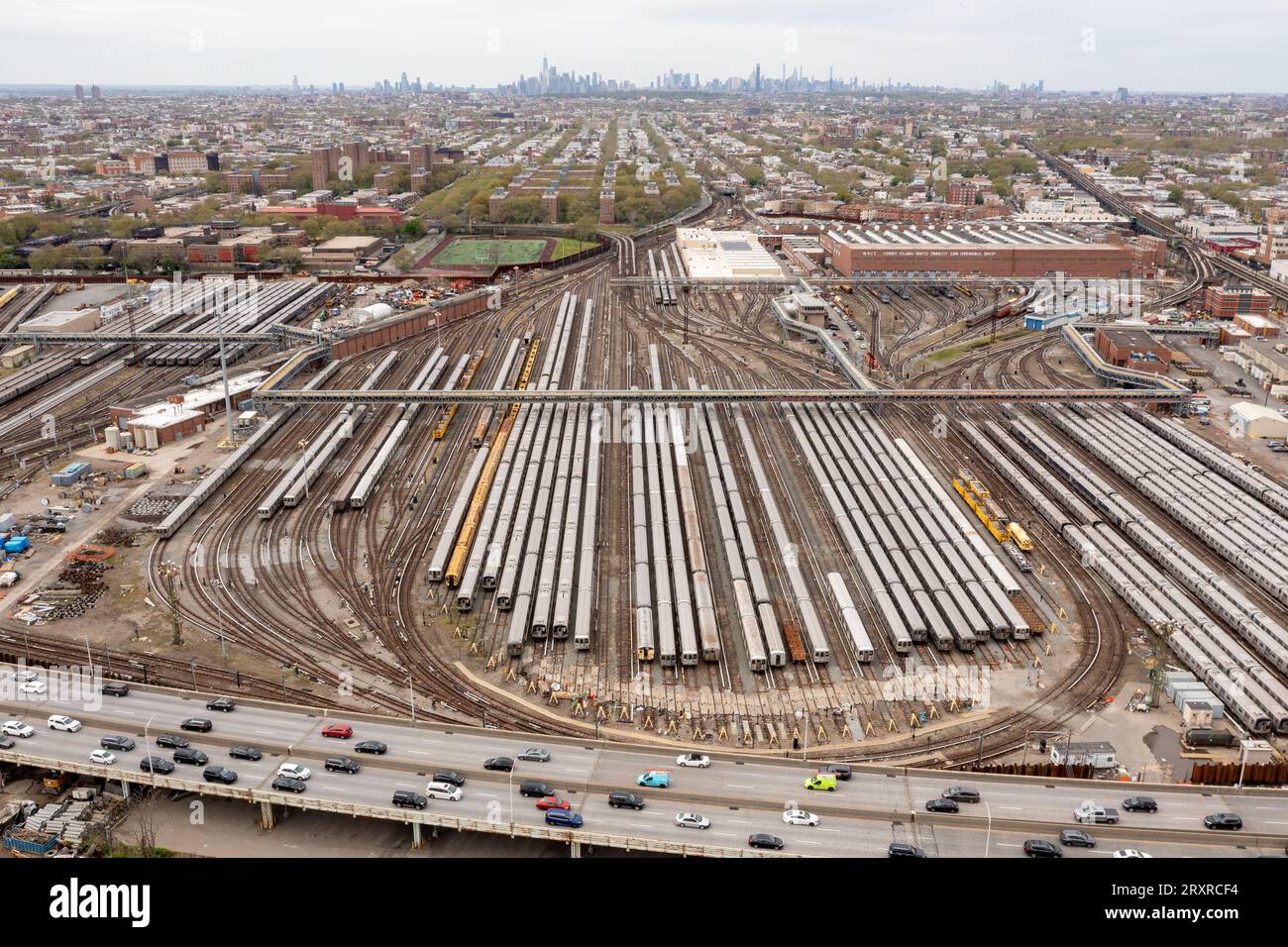 Aerial view of the Coney Island train yard and subway cars in Brooklyn, New York Stock Photo - Alamy