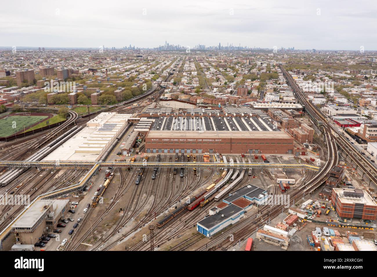 Aerial view of the Coney Island train yard and subway cars in Brooklyn, New York Stock Photo - Alamy