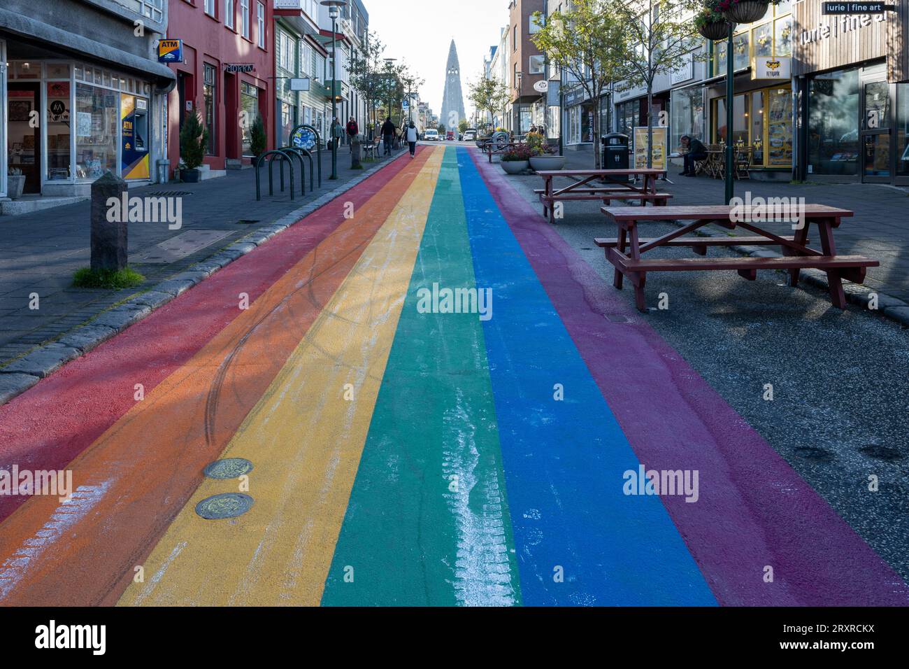 Reykjavik, Iceland - September 4, 2023 - Rainbow Street in city center ...