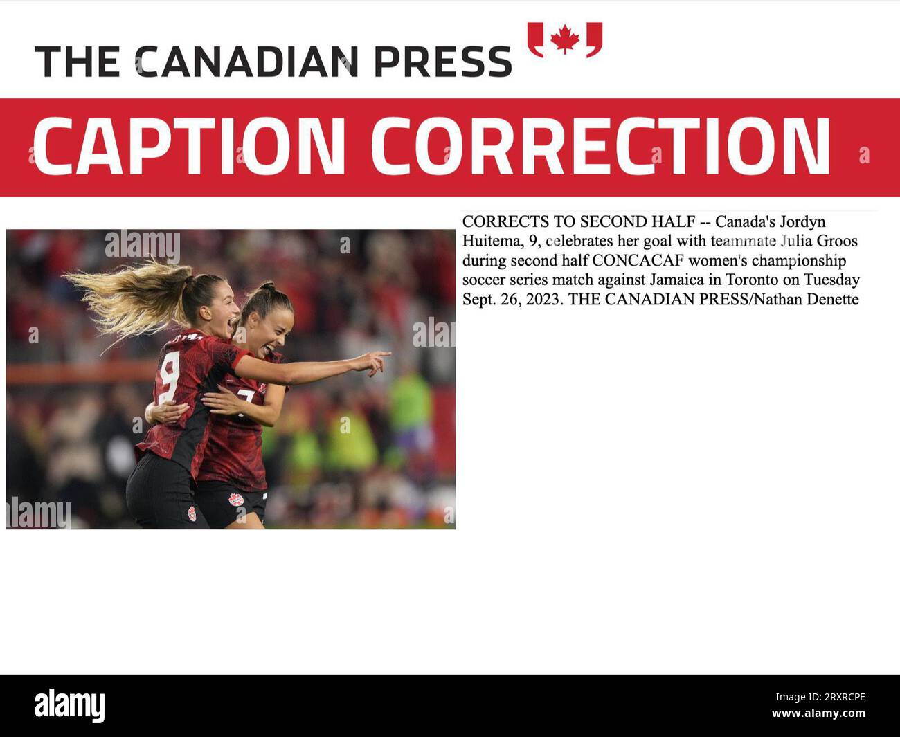 Toronto, Canada. 26th Sep, 2023. CORRECTS TO SECOND HALF IN NSD719-710 ...