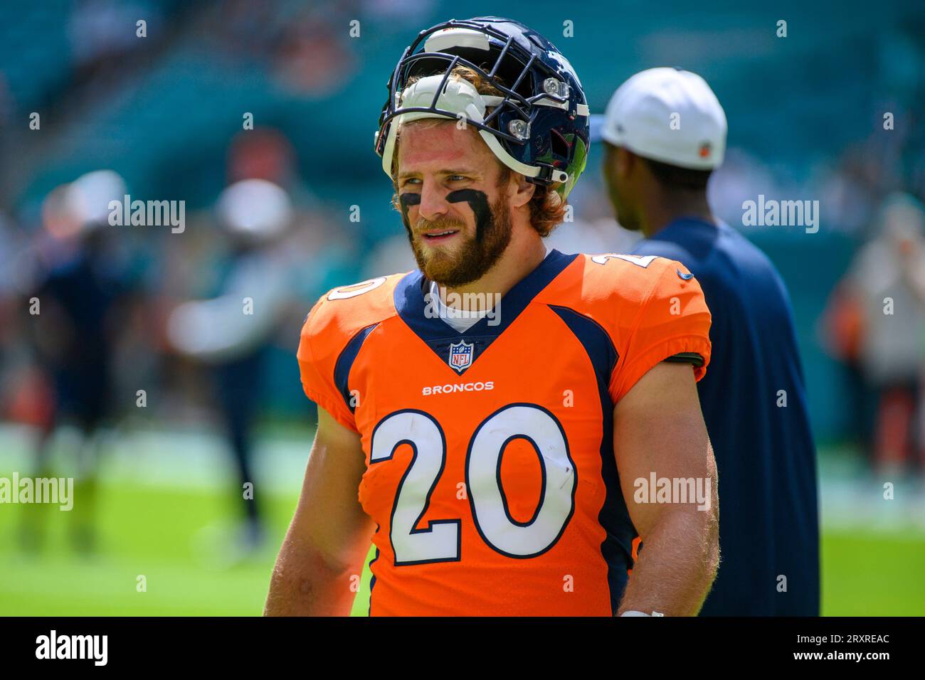 Denver Broncos fullback Michael Burton (20) walks on the field before ...
