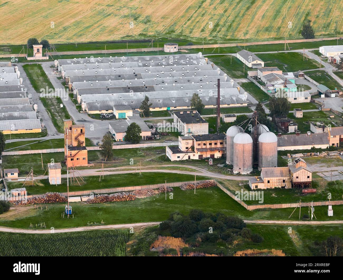 Industrial pig farm surrounded by huge plantation and fields Stock ...
