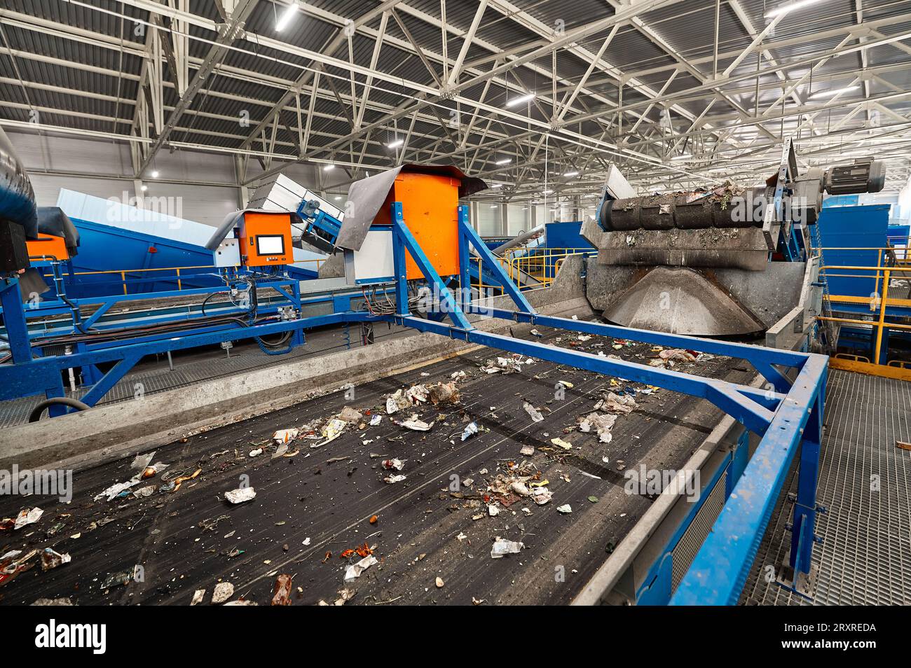 Wide belt conveyor with moving debris. Waste sorting plant Stock Photo ...