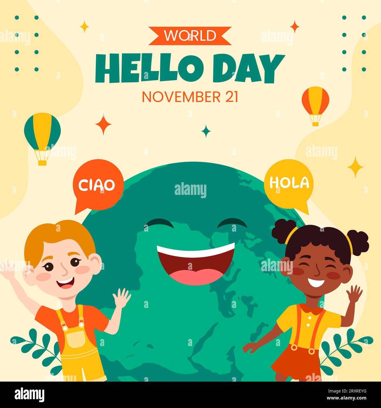 Hello Day Social Media Illustration Flat Cartoon Hand Drawn Templates ...