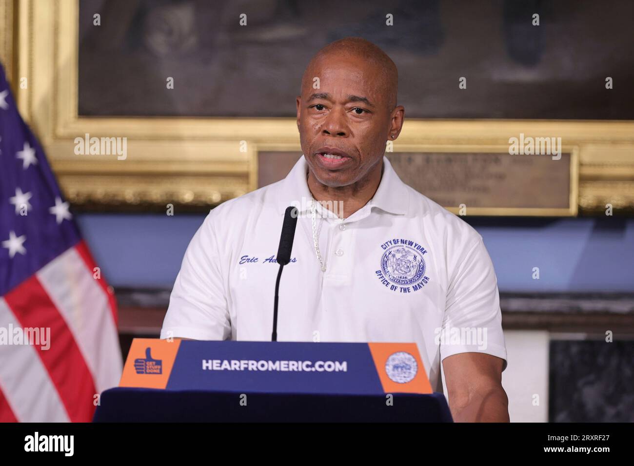 City Hall, New York, USA, September 25, 2023 - Mayor Eric Adams thanks ...