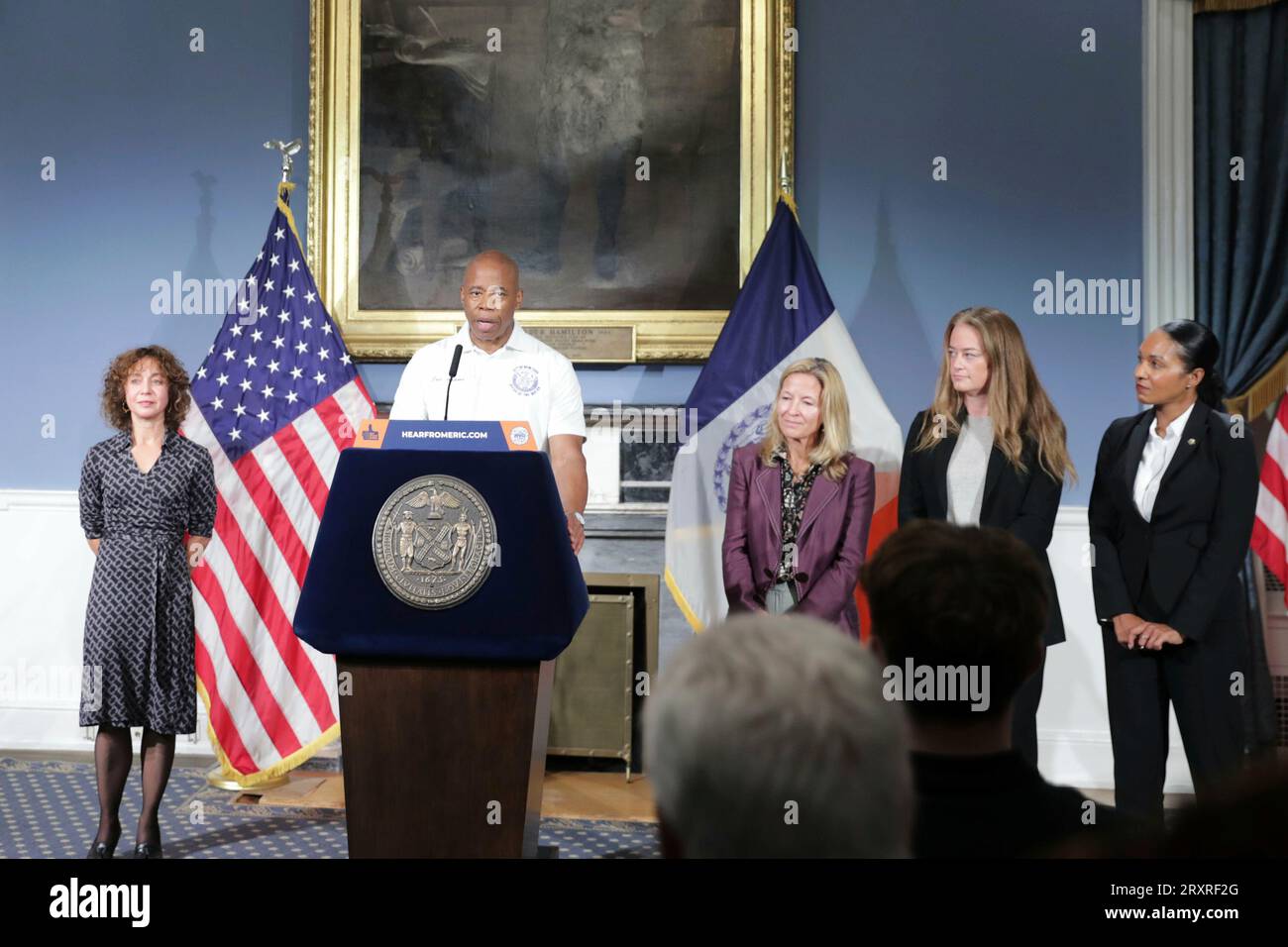 City Hall, New York, USA, September 25, 2023 - Mayor Eric Adams thanks ...