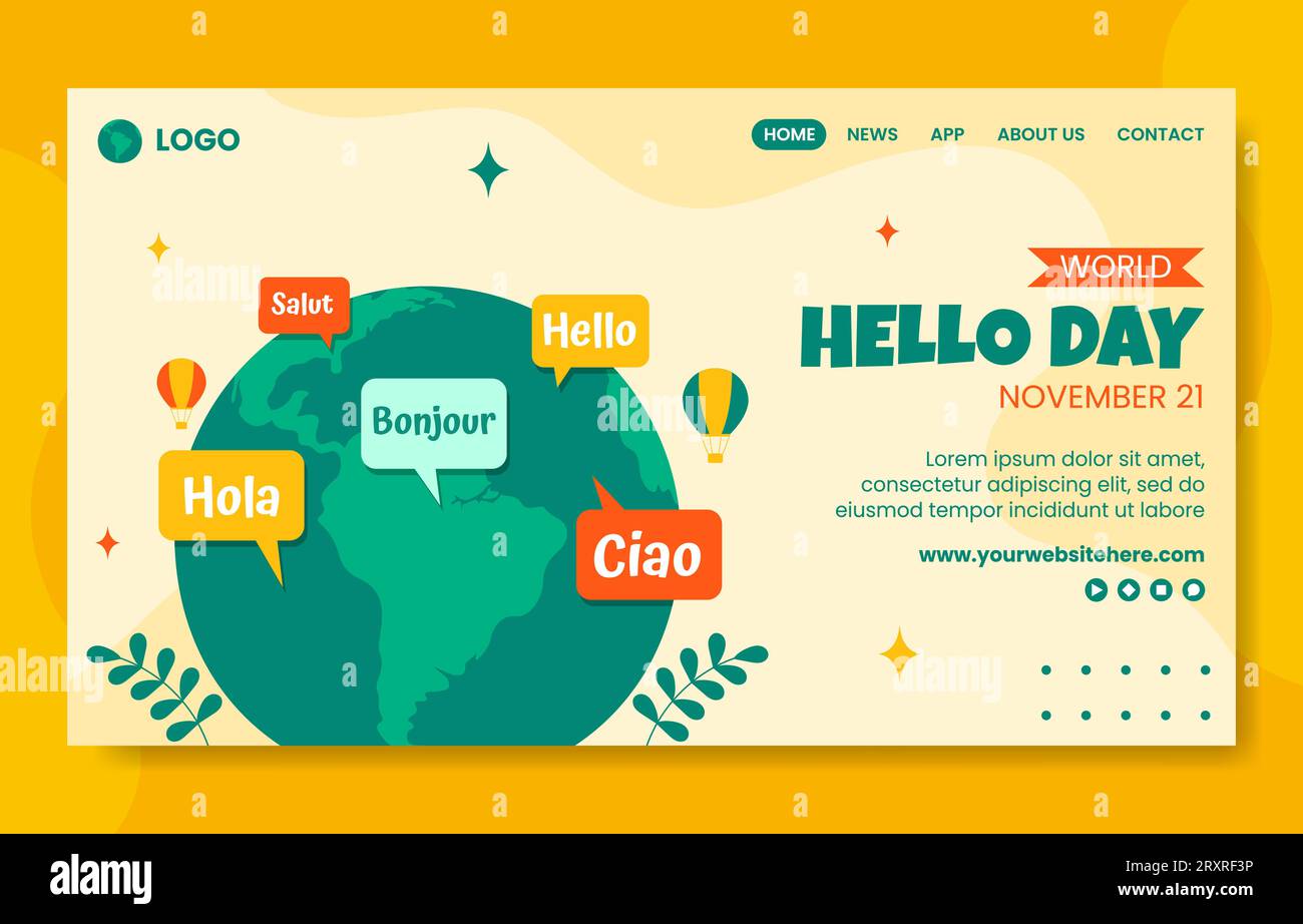 Hello Day Social Media Landing Page Cartoon Hand Drawn Templates ...