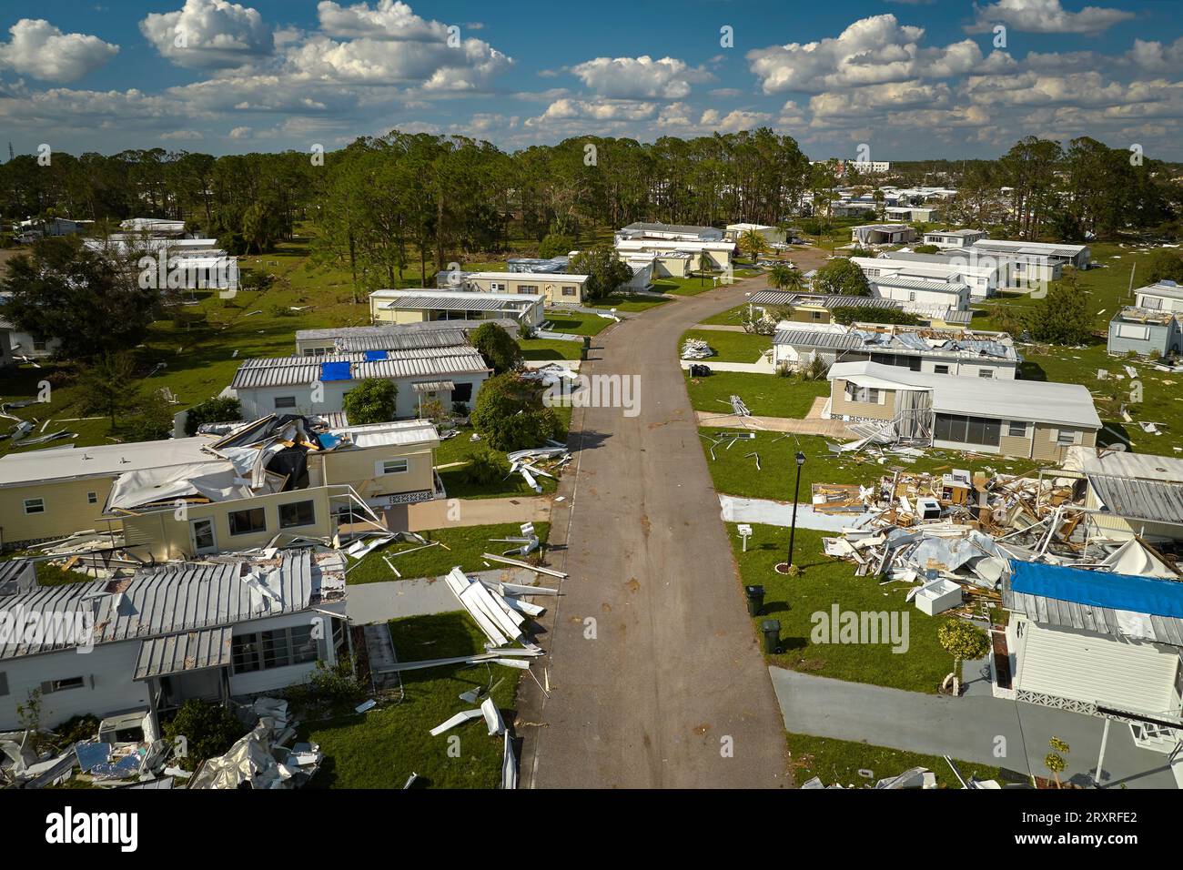 Badly damaged mobile homes after hurricane Ian in Florida residential ...