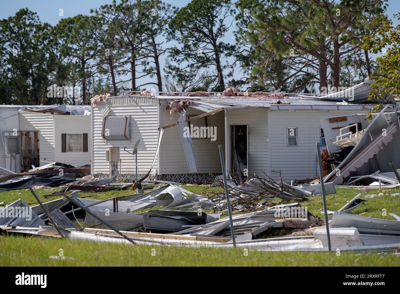 Destroyed by hurricane suburban houses in Florida mobile home ...