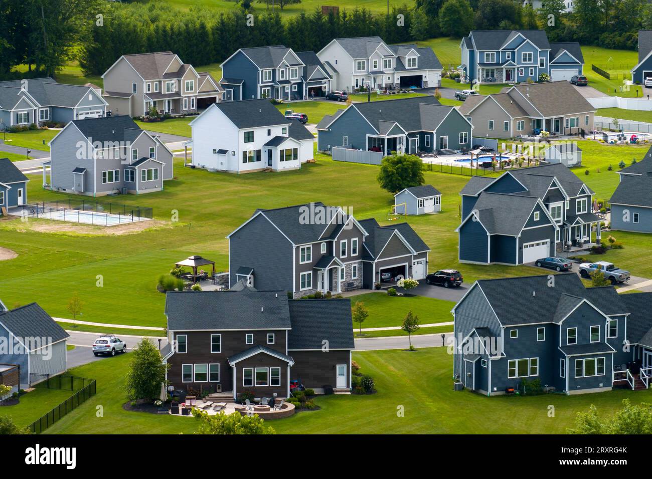 Low-density two story private homes in rural residential suburbs ...