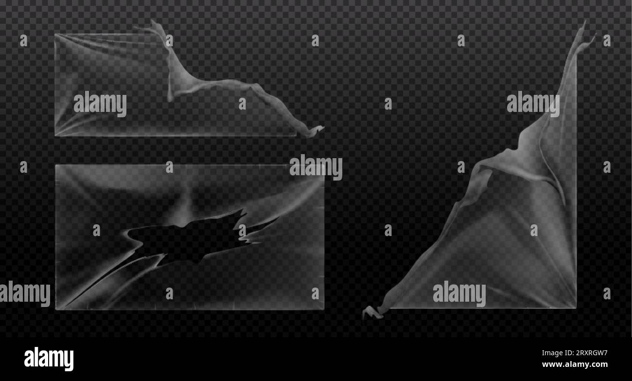 Plastic paper wrap cover with shrink overlay frame. Broken retro rough ...