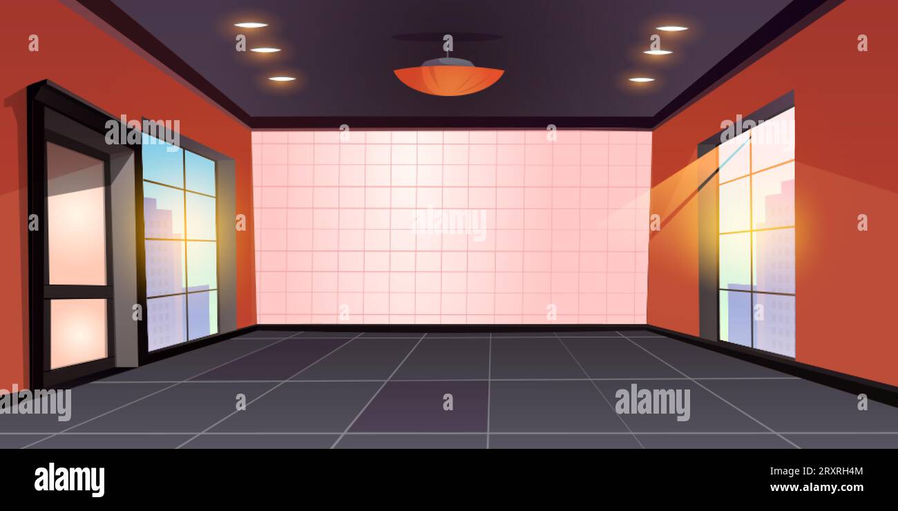 Cartoon empty room interior with floor and window vector background ...