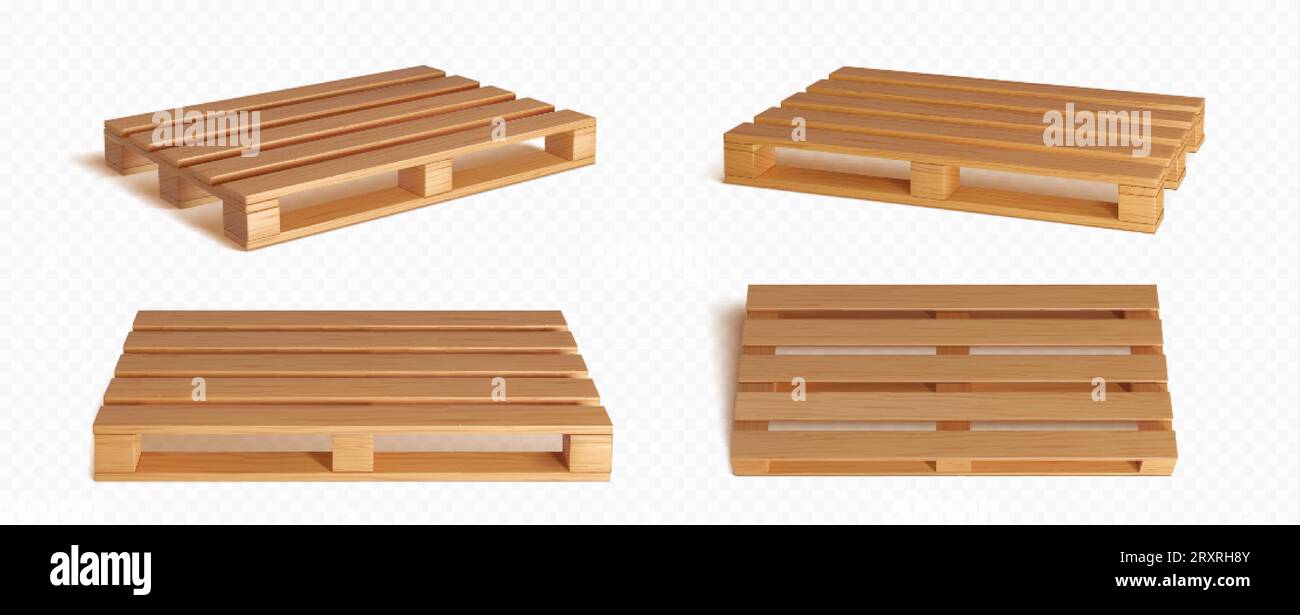 3d wooden pallet for crate package isolated vector. Wood loading tray ...