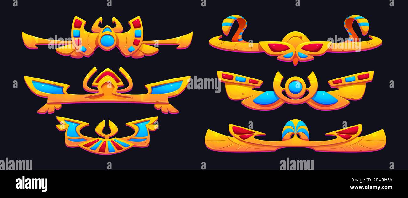 Egypt ui gold frame for ancient game vector set. Pharaoh treasure ...