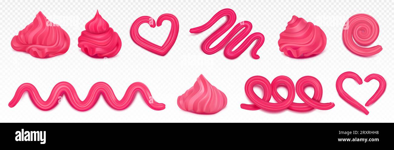Pink whipped cream design elements for pastry isolated on transparent ...
