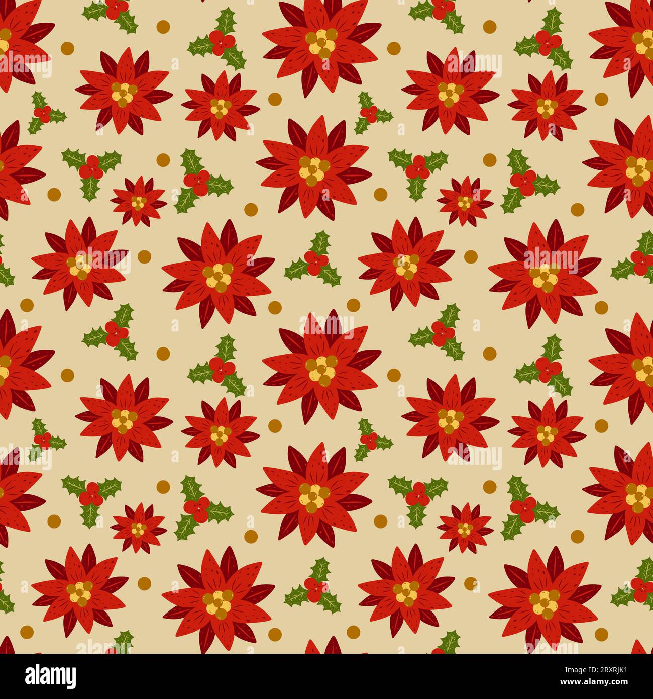 Merry and Bright Christmas Poinsettias Seamless Pattern Design Stock ...