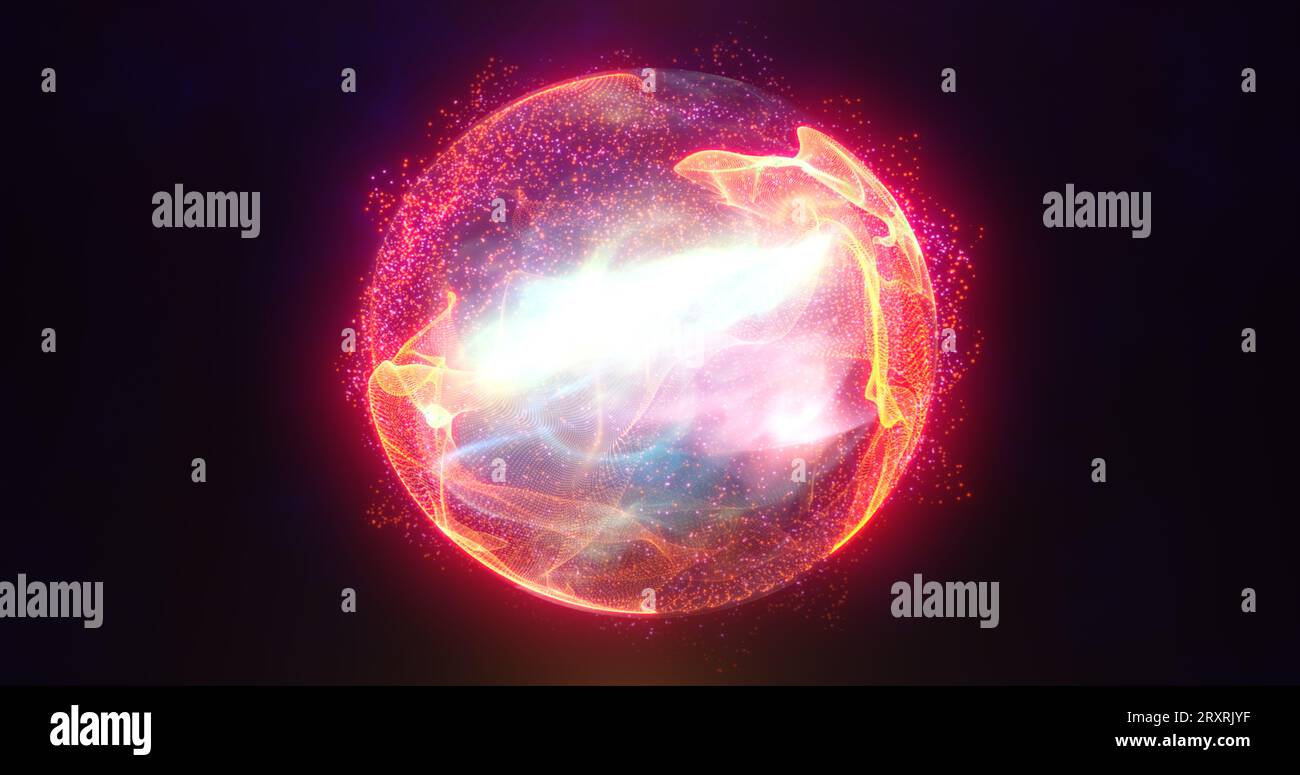 Abstract energy sphere with glowing bright particles, atom from energy ...