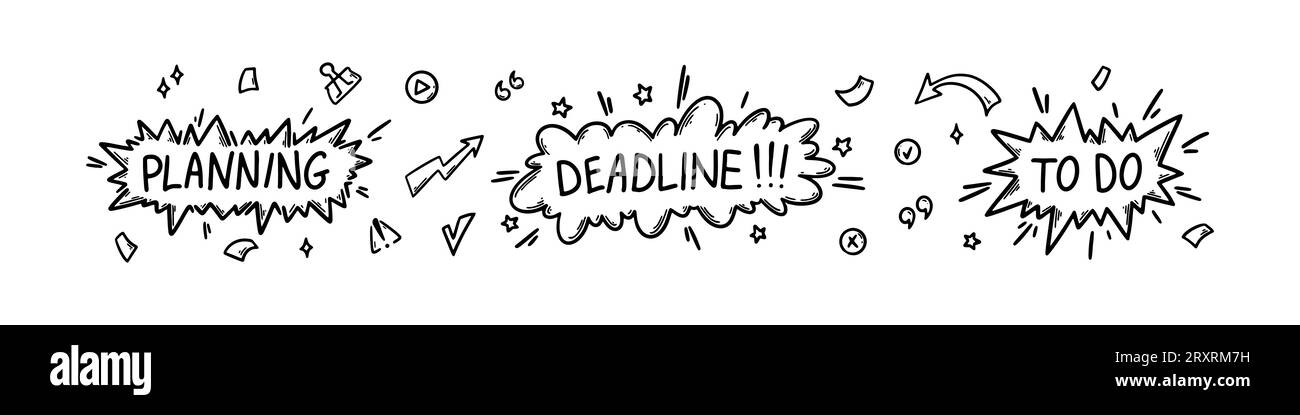 Planning, deadline and to do text in speech bubble. Hand drawn vector ...