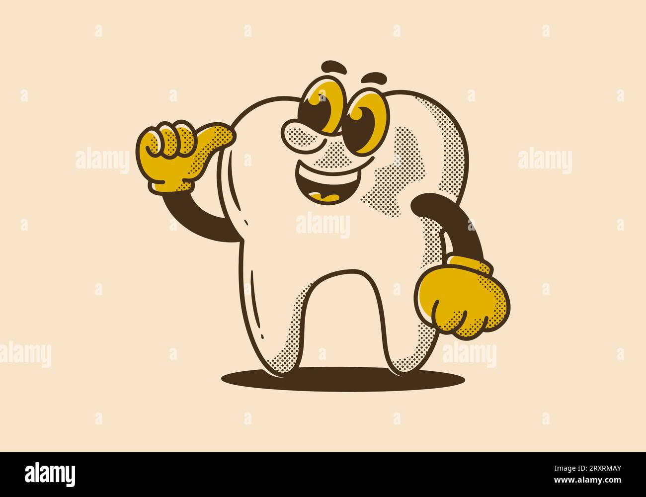 tooth mascot character illustration with happy expression, in vintage ...