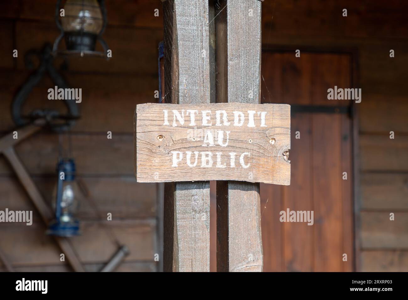 interdit au public french sign text on wooden board means forbidden to ...