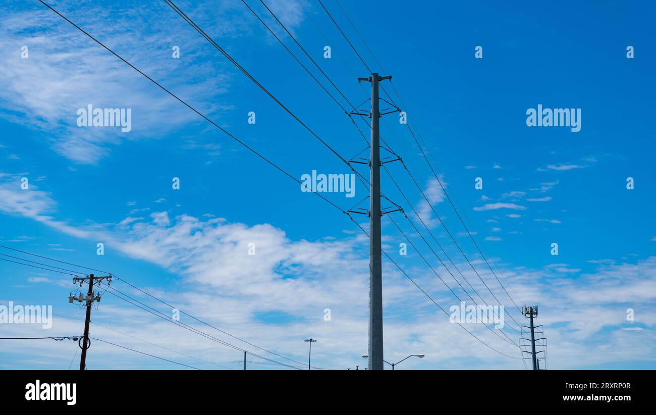 Electricity Power Lines Pylon Producing Energy Voltage Transmission On Electric Tower High