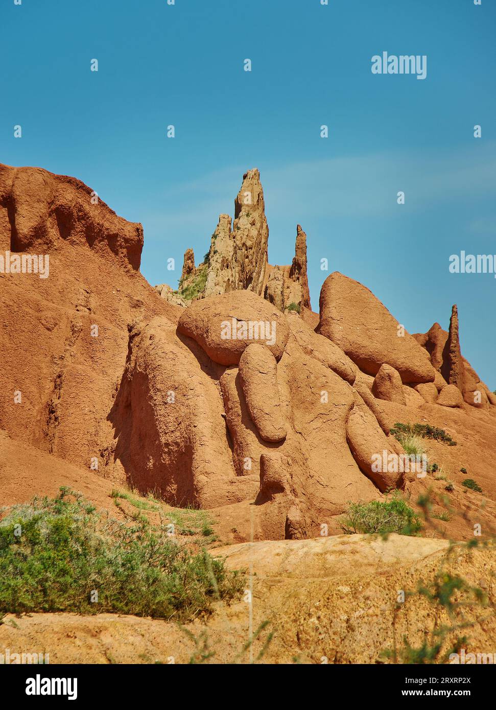 Fairy Tale Canyon, rock formations on the Issyk-Kul lake. Kyrgyzstan ...