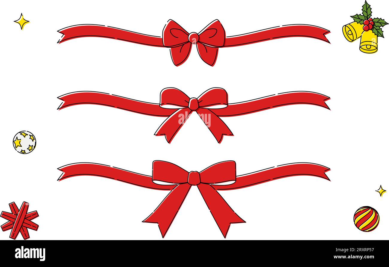 Red Christmas ribbon with simple and cute holly ornaments, Vector ...